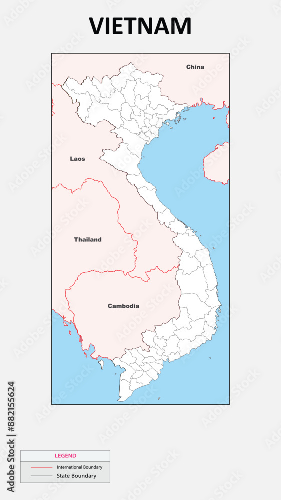 Vietnam Map. Political map of Vietnam with State border in outline ...