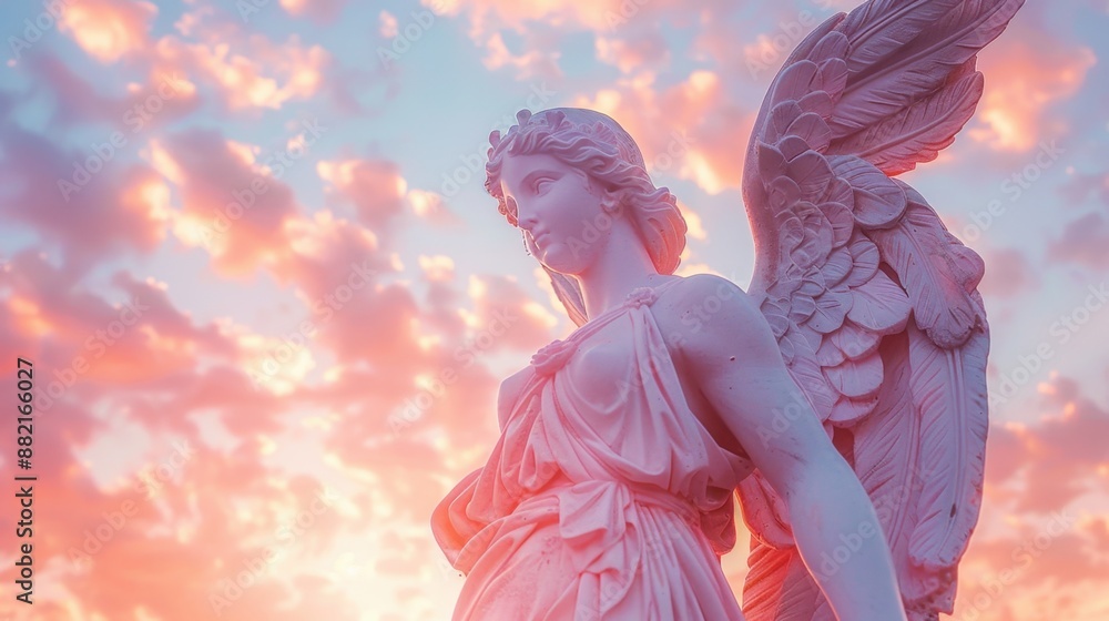 Eros in Greek Mythology: Romantic Depiction with Rosy Colors and Cloudy ...