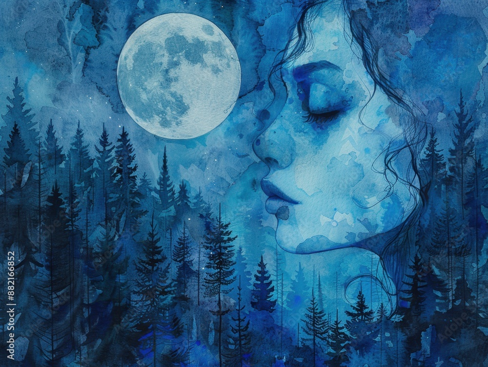 Artemis in Greek Mythology: Serene Watercolor Portrait with Moonlit ...