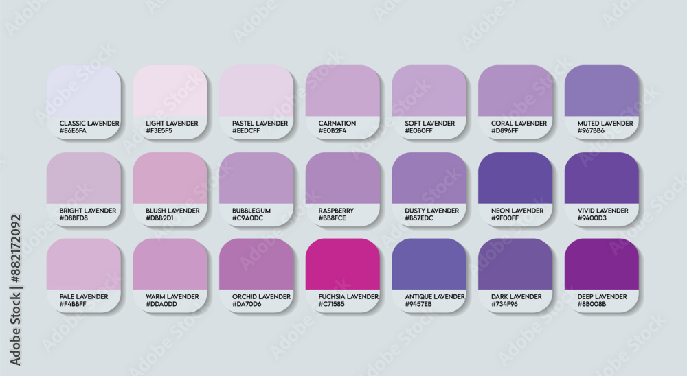 Vektor Lavender Color Palette, Lavender Color Guide Palette with Color ...