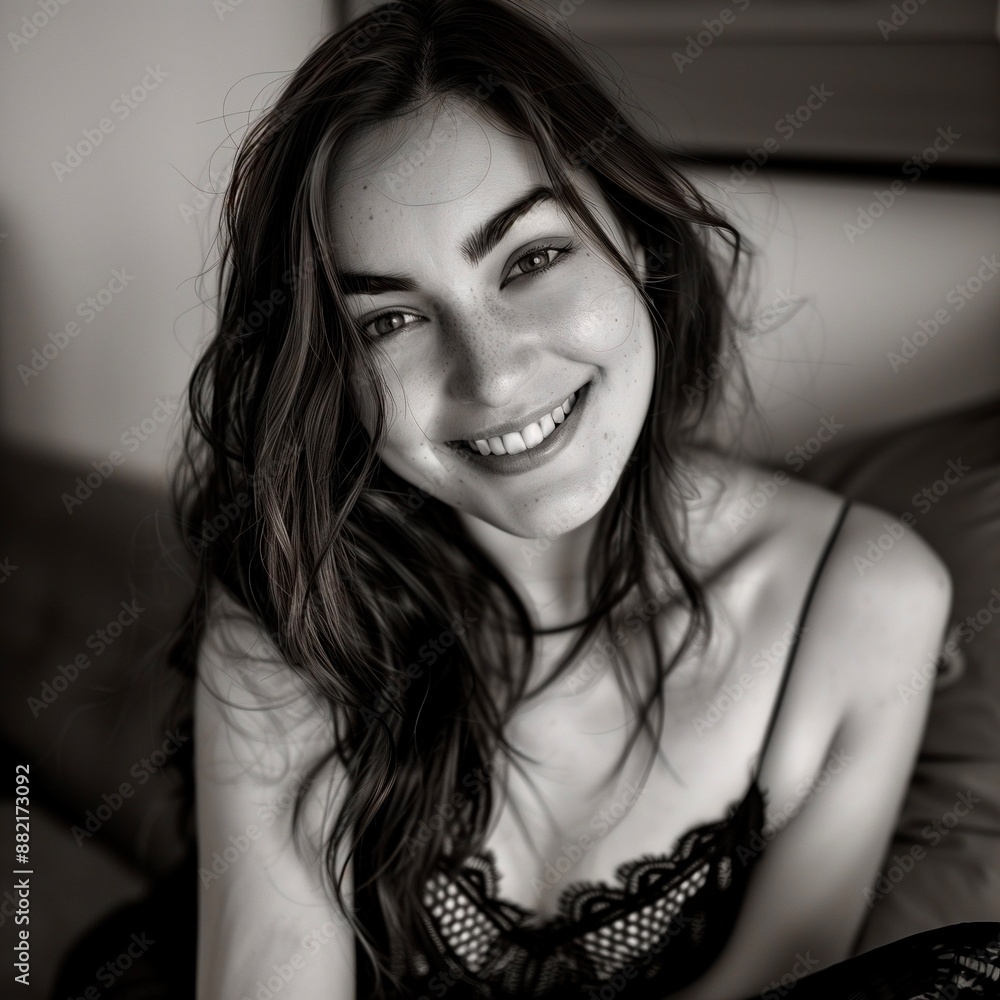 A stunning black and white professional portrait of beautiful model Sasha, exuding elegance and ...