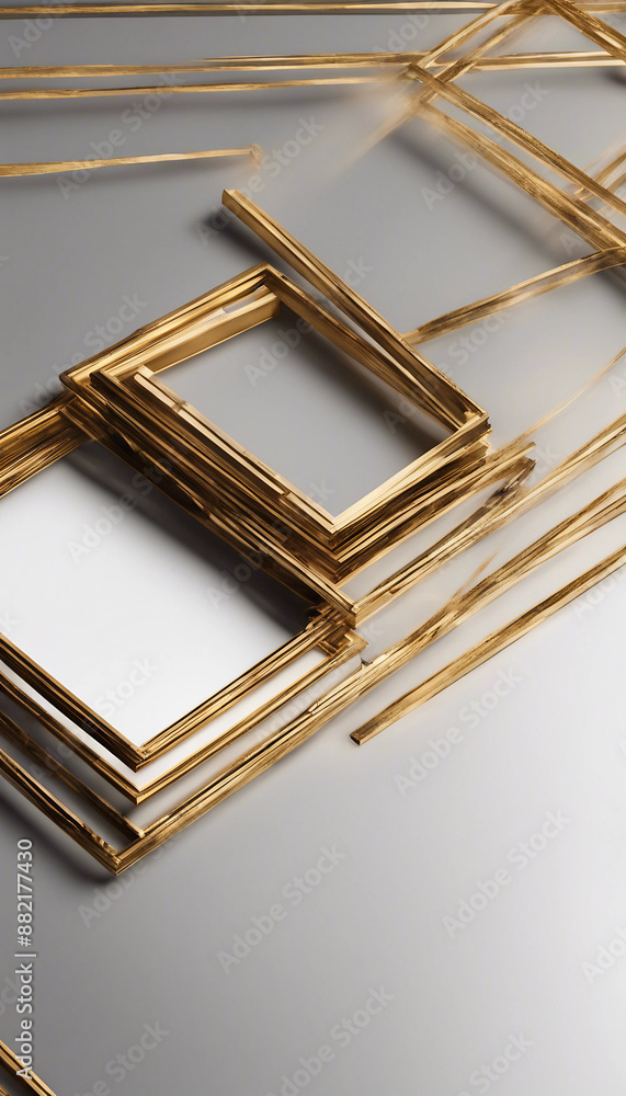 Double line rectangle golden frame isolated on transparent background ...
