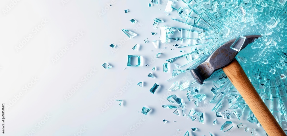 Concept image of a hammer smashing glass, symbolizing destruction ...