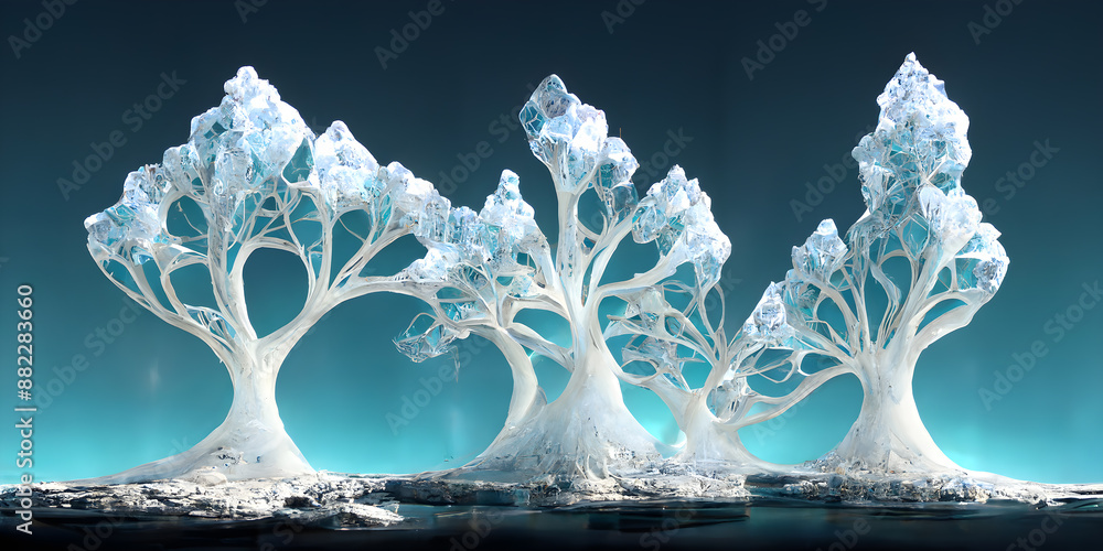 3d render with abstract art surreal winter white fantasy magic frozen ...