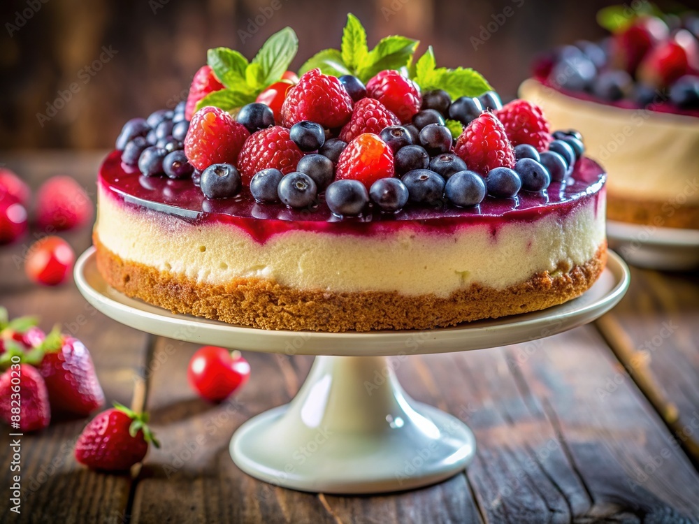 Vibrant frutti di bosco cheesecake with berry toppings sits on a ...