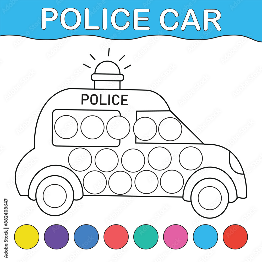 Dot markers educational activity game and police car coloring page for ...