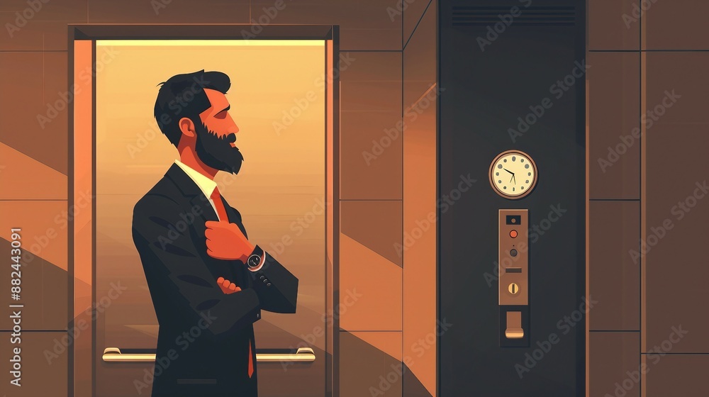Time Management Stress - Busy Businessman Waiting by Elevator Doors ...