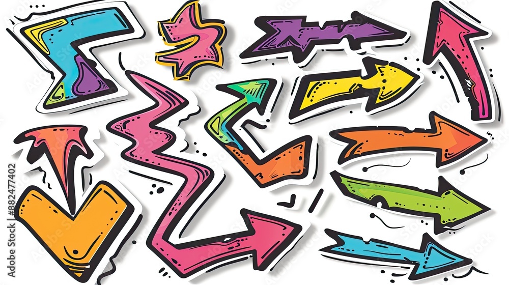 arrows. Graffiti stickers collection, isolated cartoon arrows and lines ...