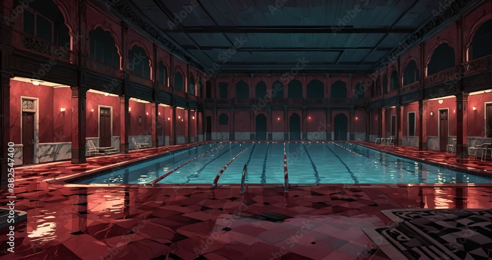 indoor spa resort bathhouse with hot tub and swimming pool in interior ...