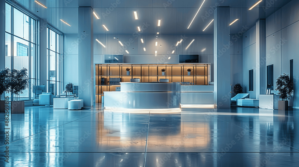 Modern Hospital Reception with Light Blue and White Colors, Reception ...