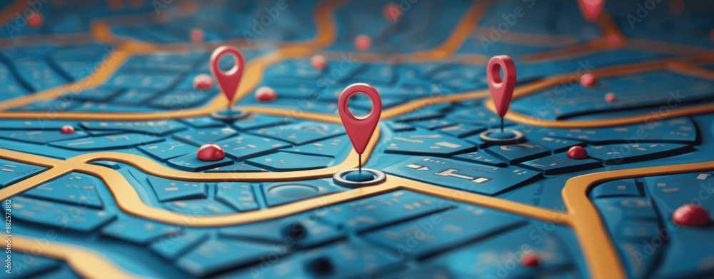 smart city navigation map with GPS routes location pins and public ...