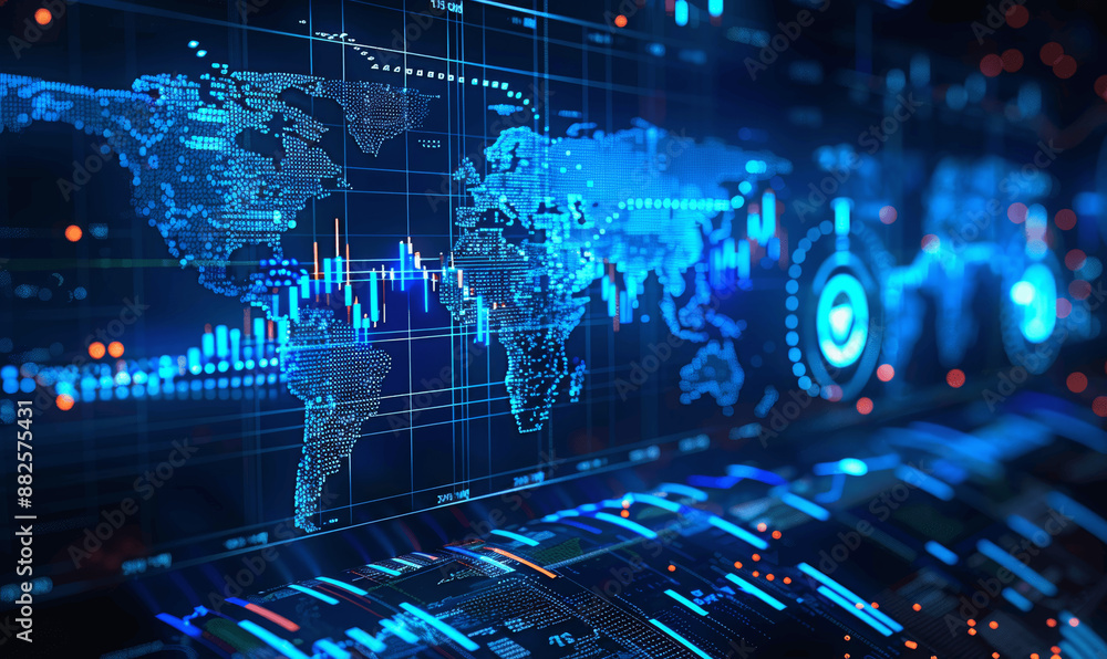 Global Stock Market Charts and Graphs in Blue Theme for Financial ...