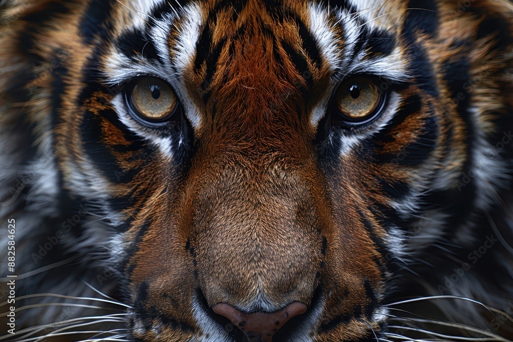 Focuses on the intense gaze and enigmatic expression of a tiger ...
