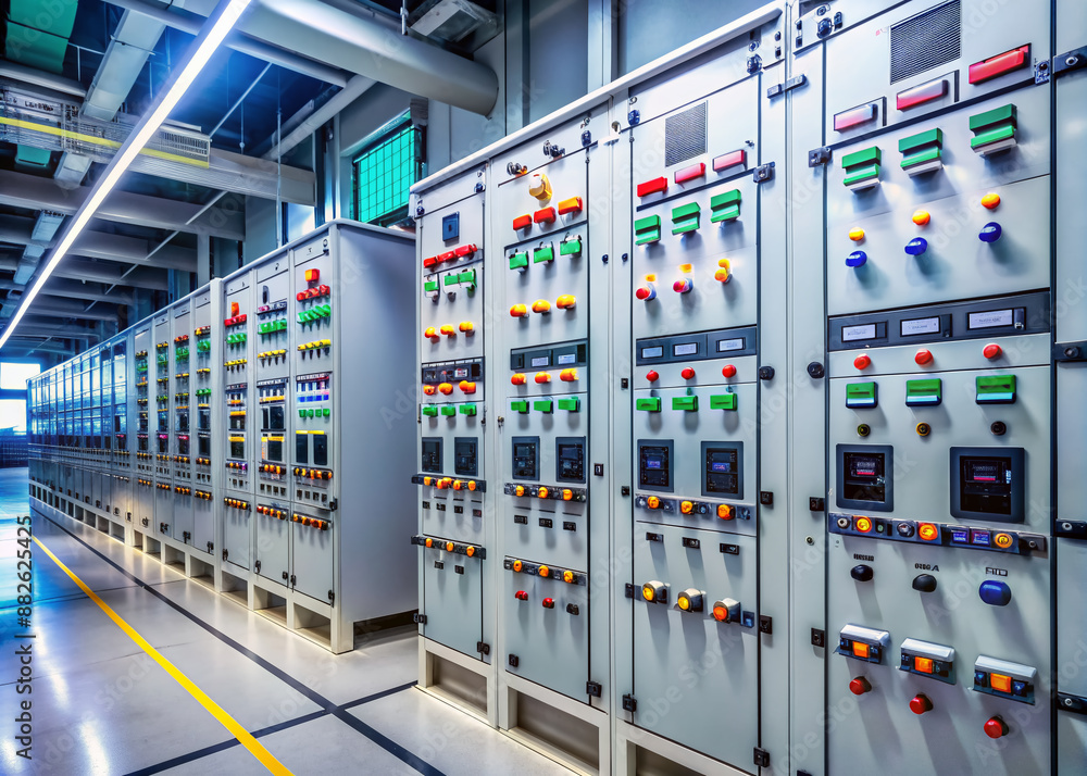 Colorful illustration of low voltage switchgear equipment in a modern ...