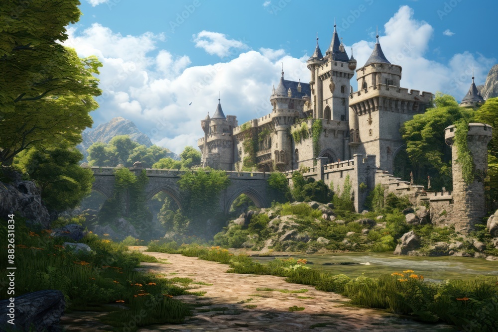 Medieval castle ground backdrop architecture building day. Stock Photo ...