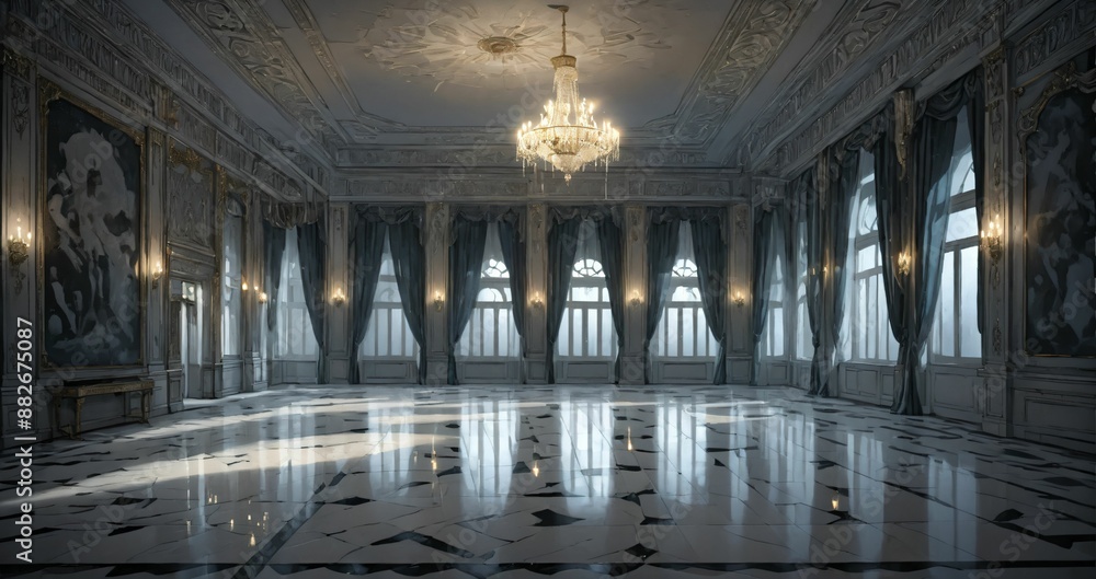 white ballroom corridor of mansion building palace cathedral gothic ...