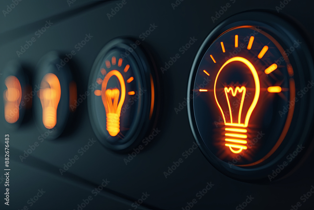On and off toggle switch buttons with an idea light bulb icon ...