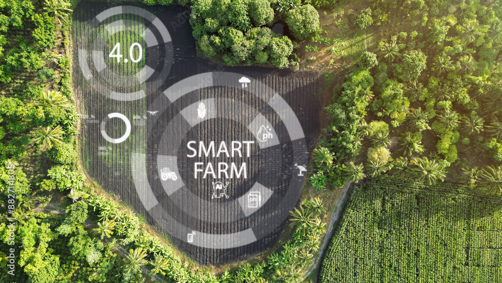 Smart farming and precision agriculture 4.0 with visual icons ...