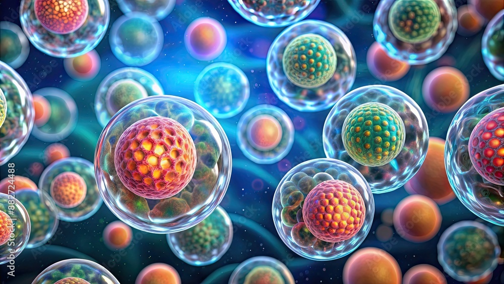 render of cell multiplication in vitro, showing before and after with ...