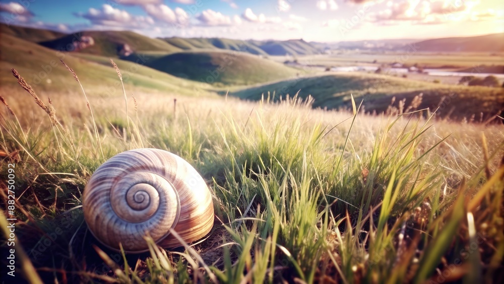 Green Grass Background with Lone Spiral Shell Snail Featuring Pasture ...