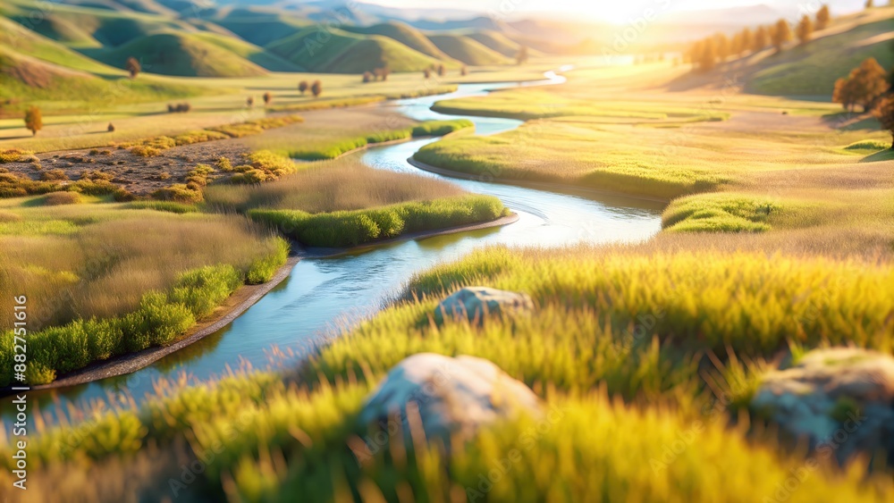 Green Grass Breath taking Stream Landscape Background Featuring Pasture ...