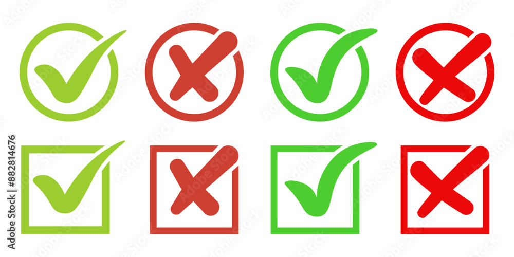Check mark and Cross icons set.Checkmark tick and Cross symbol.Checkbox icons. Vector Stock ...