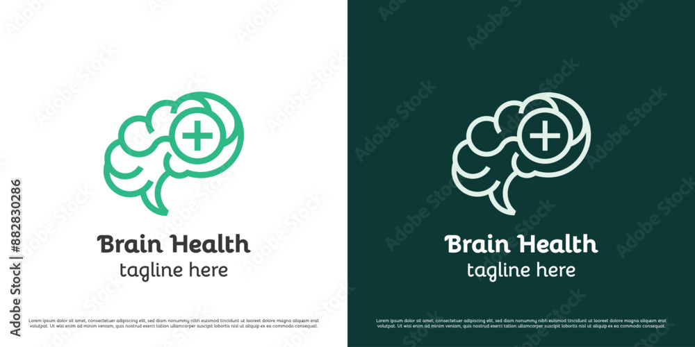 Brain health logo design illustration. Silhouette brain mind mental ...