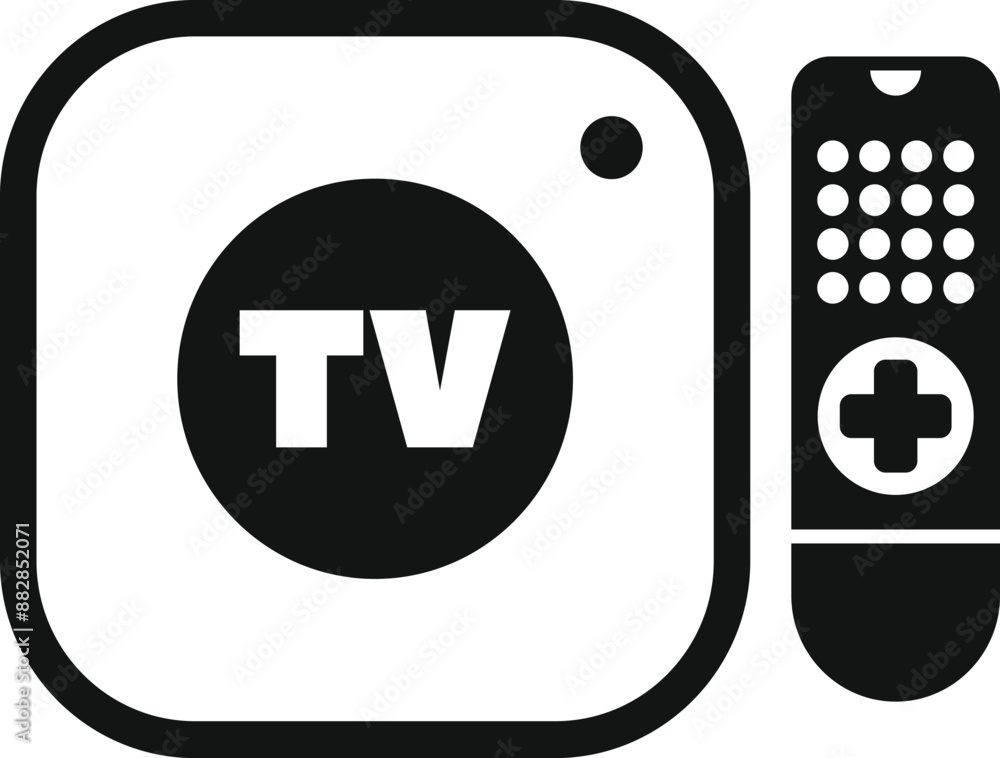 Simple black and white icon of a square tv box with rounded corners and ...