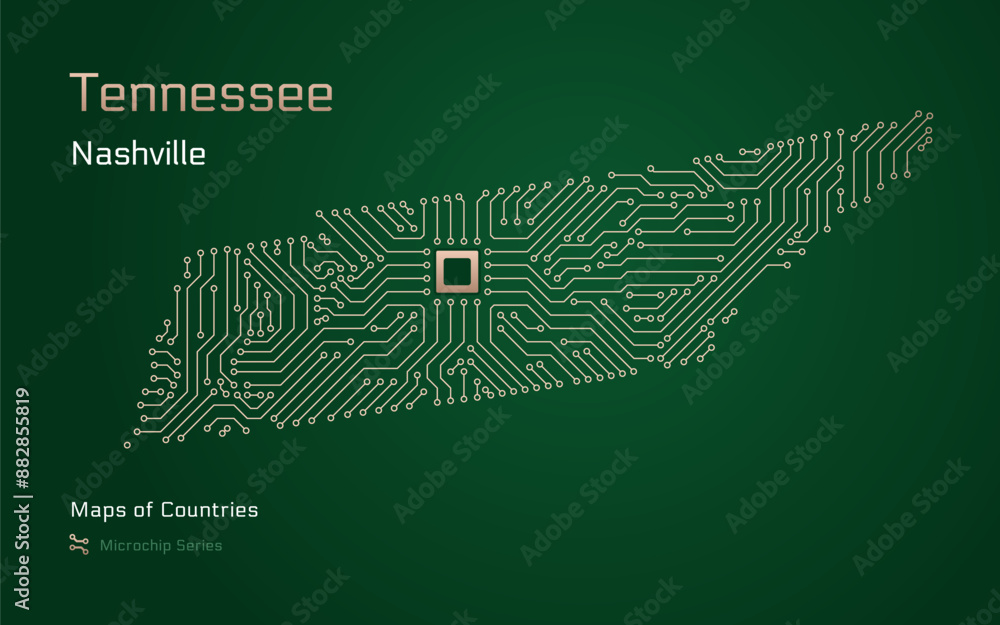 Tennessee Map with a capital of Nashville Shown in a Microchip Pattern ...
