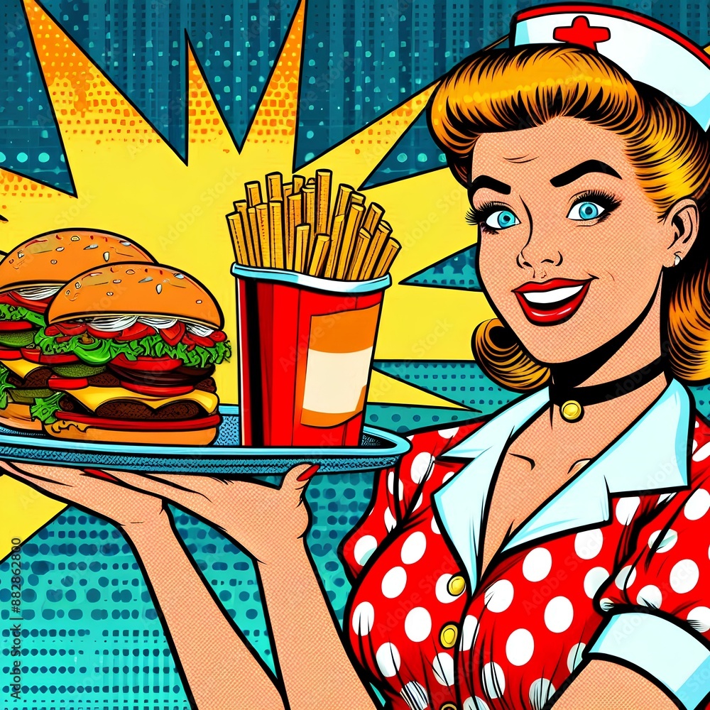 Ilustración de Stock 1950's retro fast food waitress Comic book cartoon ...