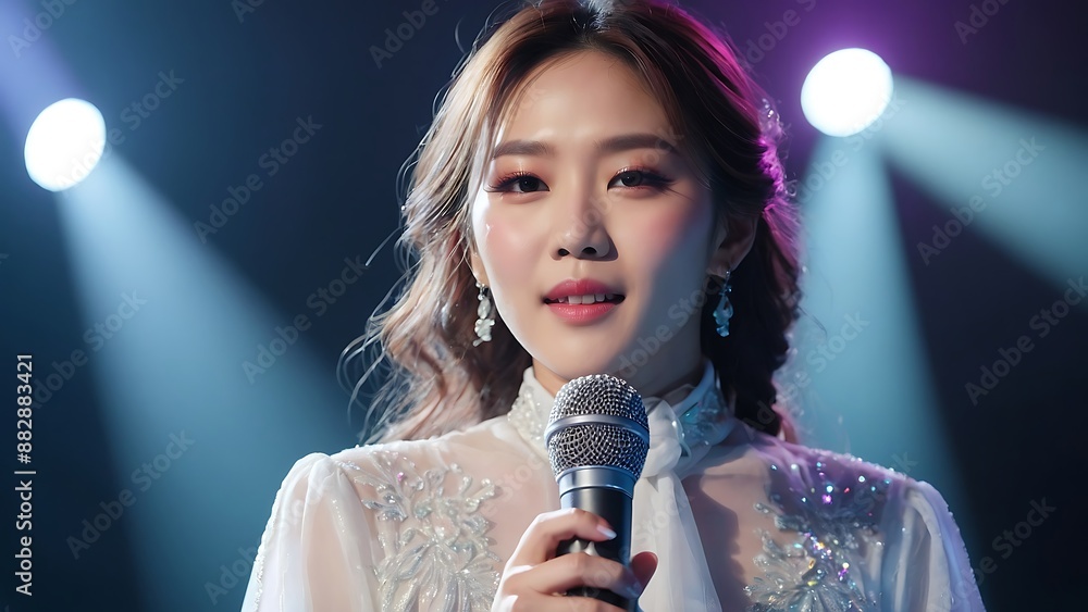 Beautiful Korean K-pop female singer singing romantic ballad music on ...