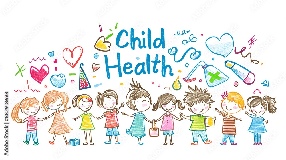 Children holding hands illustration in style of kid pencil drawing ...