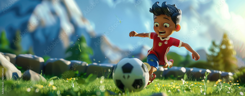 character soccer player , A vibrant and colorful image of a boy playing ...