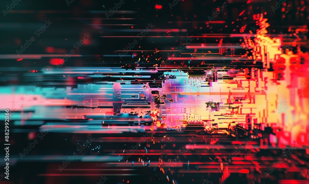 Horizontal distortion of broken background, VHS effect, glitch digital ...