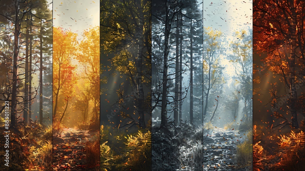 Global warming, the color of the trees is different from the seasons ...