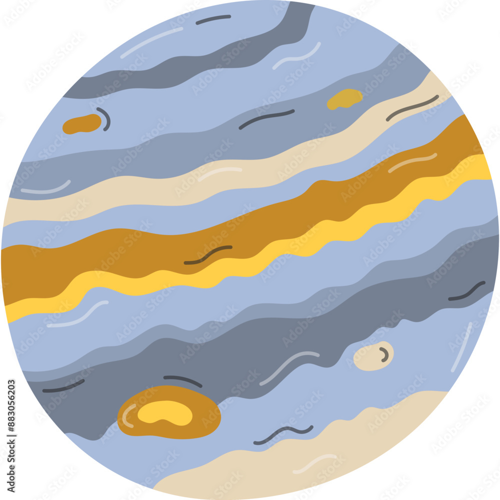 Cute hand drawn cartoon Jupiter. Gas giant planet of Solar System ...