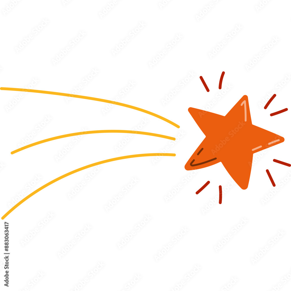 Cute cartoon hand drawn falling star with bold tail clipart. Sparkling ...