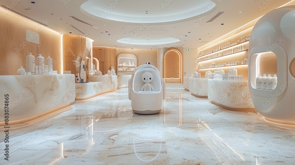 Artificial intelligence robot as personal shop assistant greets ...