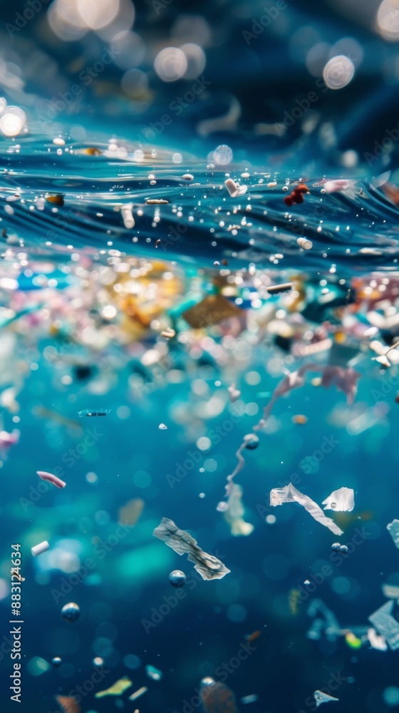 Close-up on Microplastics Floating in Clear Water: Highlighting the ...