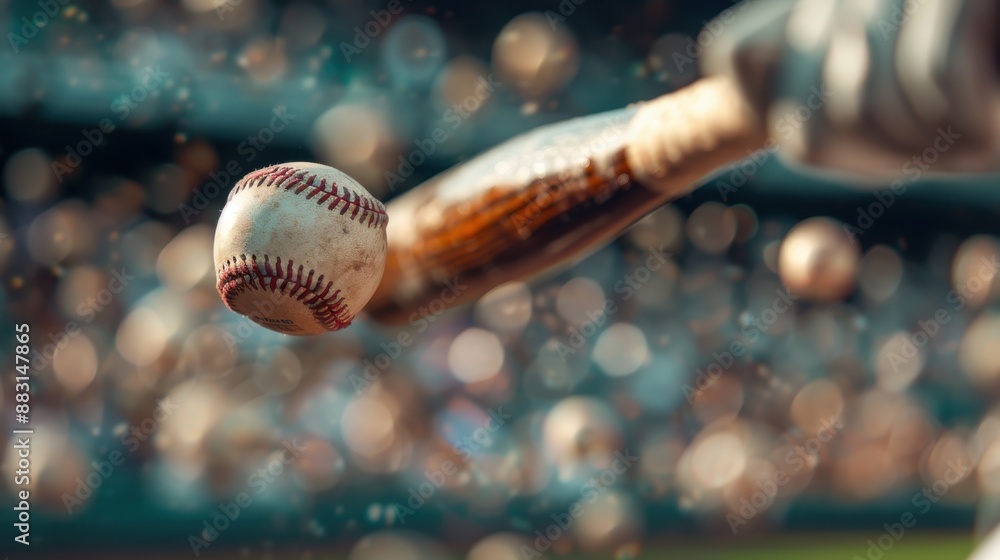 A thrilling moment captured as a baseball bat connects with a baseball ...