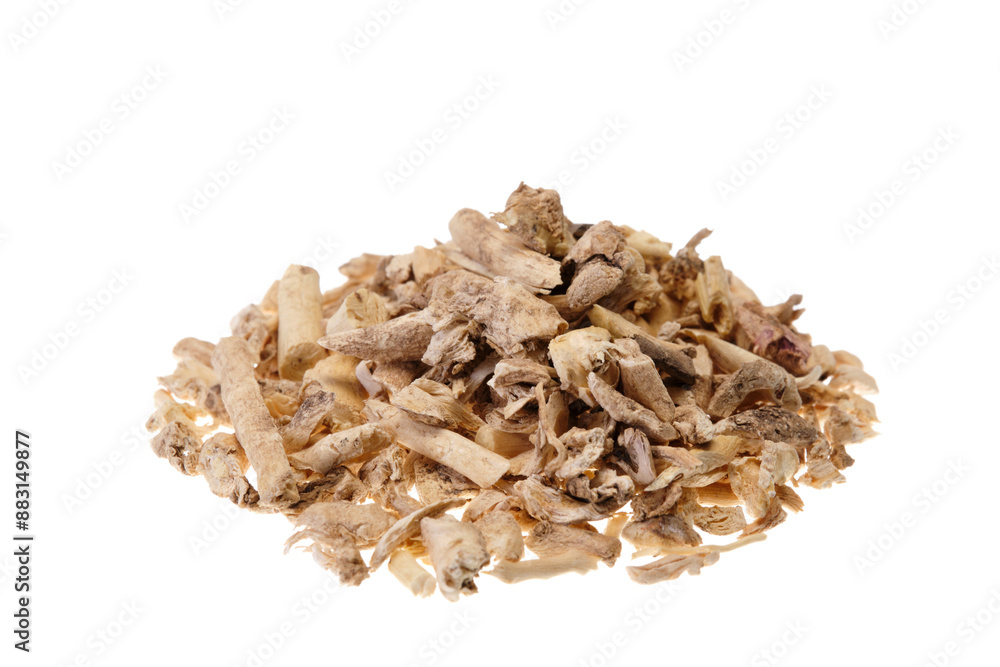 Pile of dried dictamnus albus root, also known as burning bush or ...