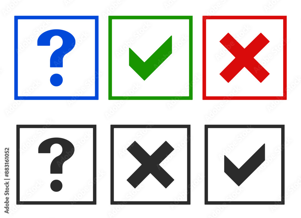 เวกเตอร์ Stock Question, X cross and tick check marks, approval signs ...