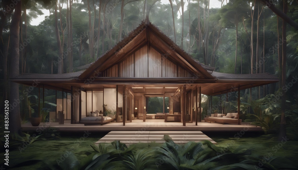 Beautiful Javanese style house architecture in the middle of the forest ...