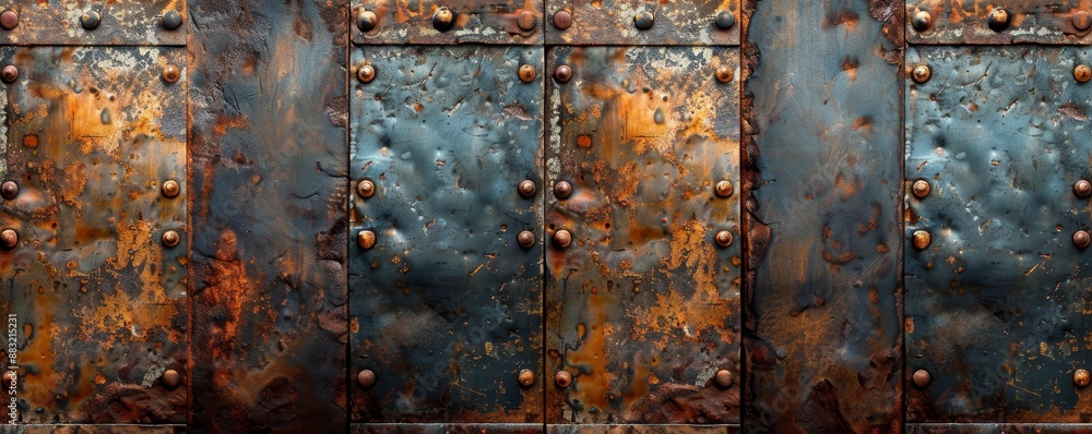 Industrial metal texture with rust spots, scratches, and worn edges ...