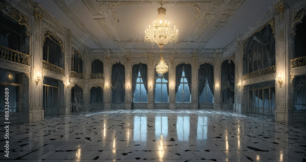 white ballroom corridor of mansion building palace cathedral gothic ...