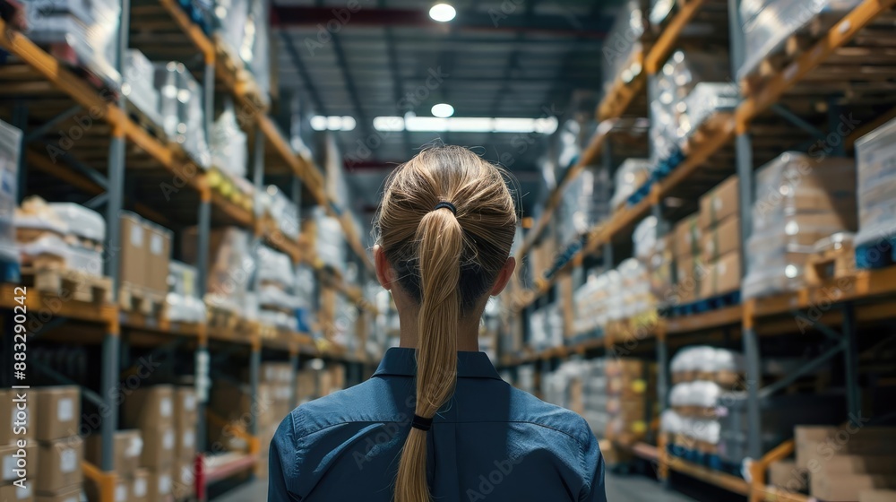 Female warehouse employee conducting quality control on packed goods ...