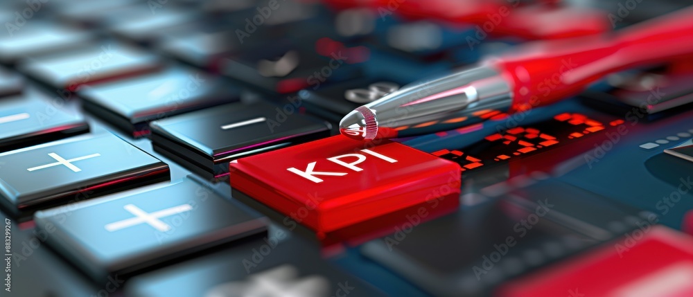 KPI Focus, Red KPI button on calculator with pen, Business Metrics ...