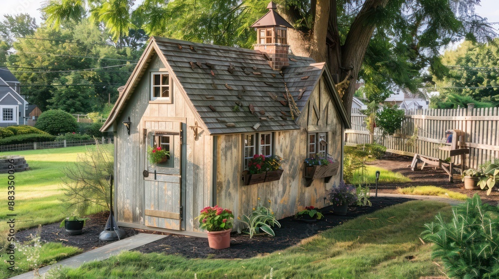 The quaint tool shed in the backyard of a Suburban Cape Cod home ...