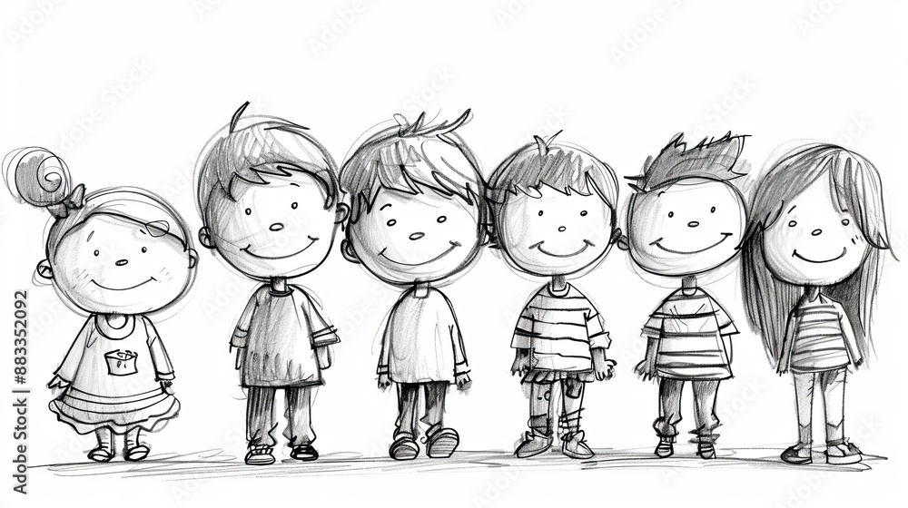 Smiling Children Line Up Stock Illustration | Adobe Stock