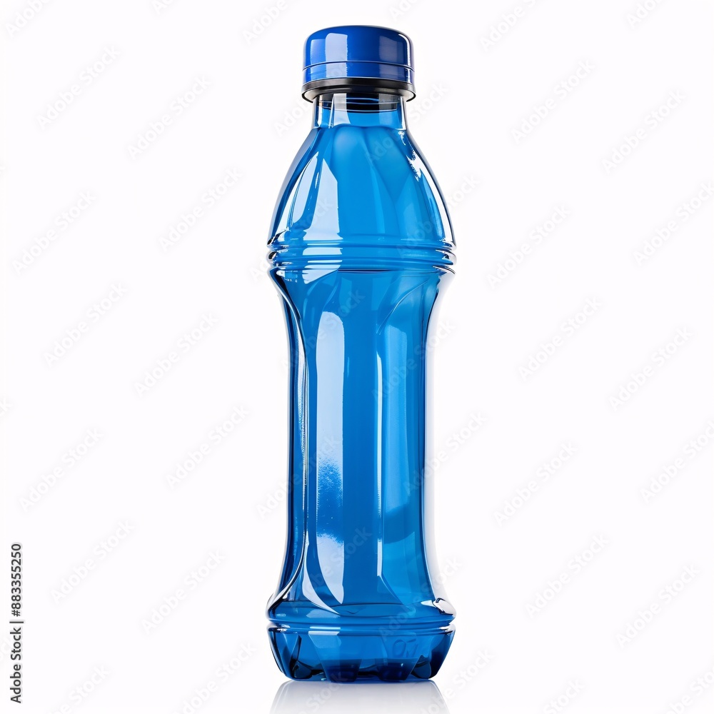 Blue plastic small water bottle isolated on white background with ...